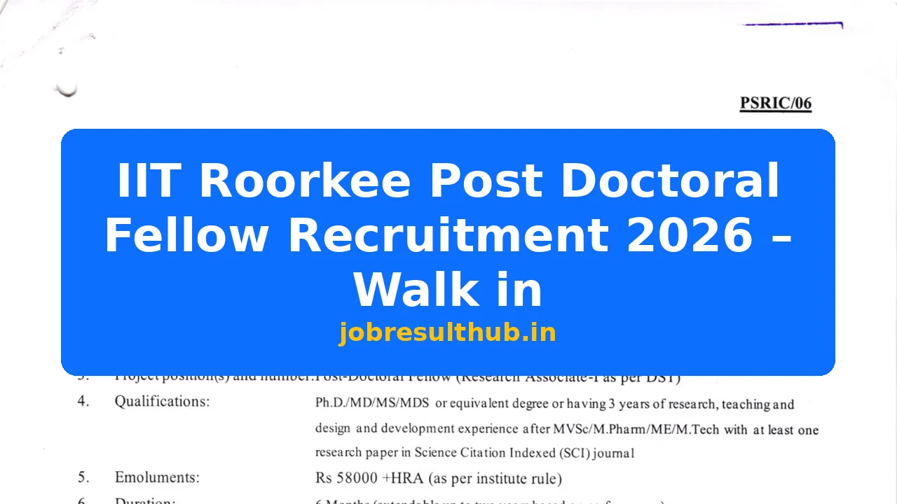 IIT Roorkee Post-Doctoral Fellow Recruitment 2026 - Apply Now