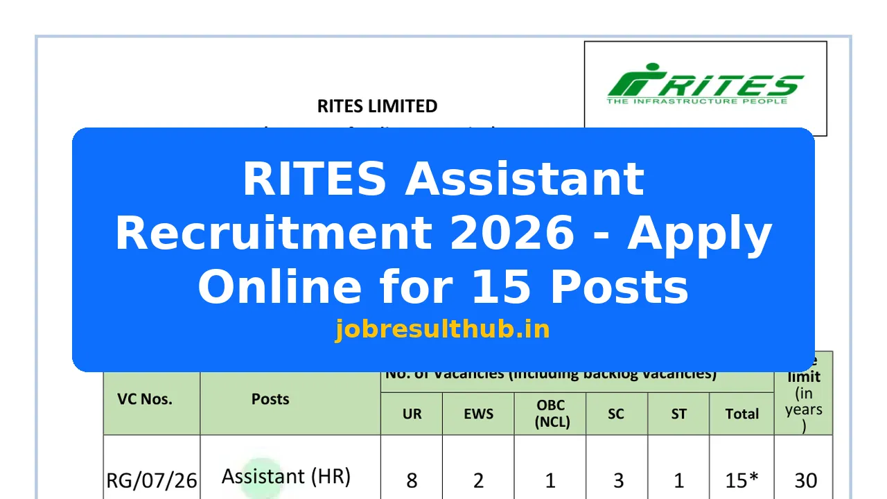 RITES Assistant Recruitment 2026 - Apply for 15 Posts