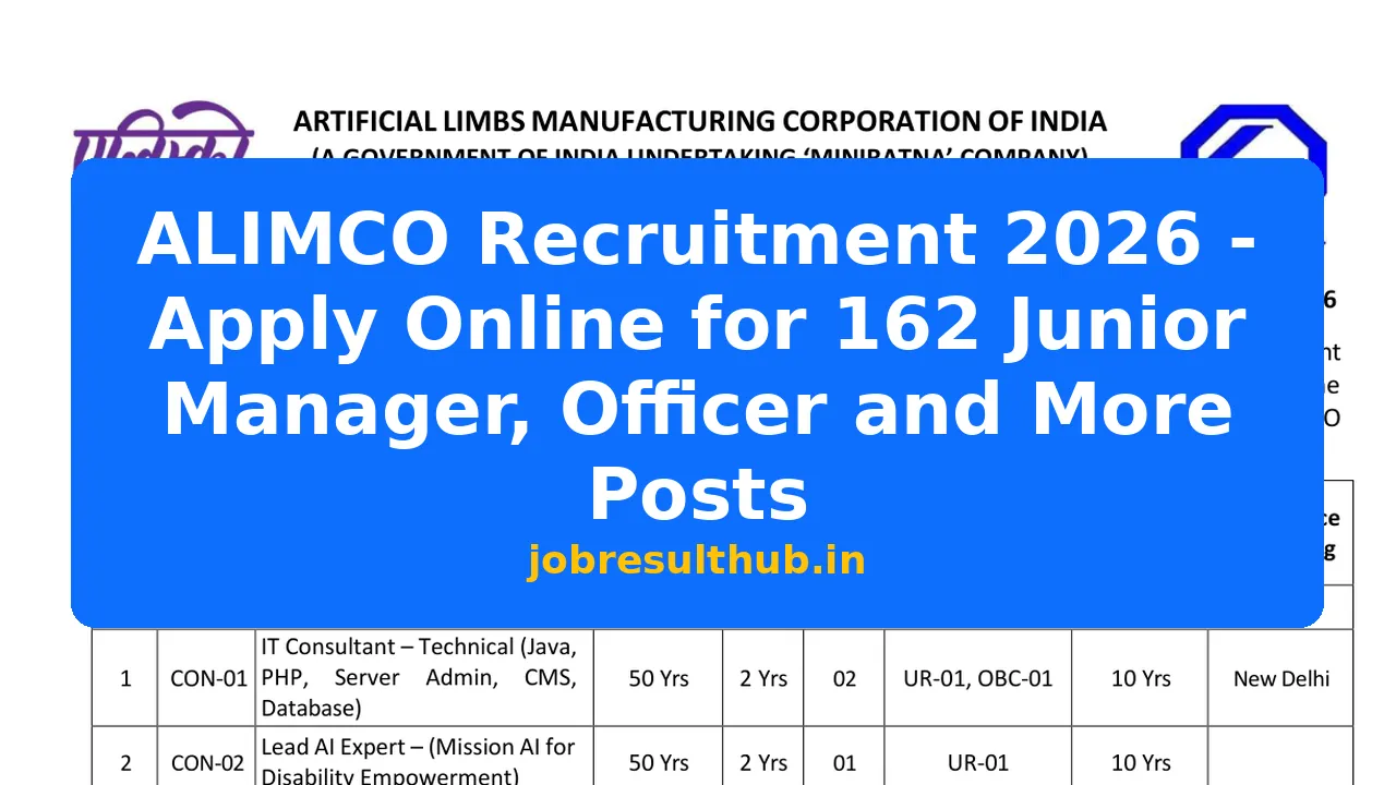 ALIMCO Recruitment 2026 - Apply for 162 Various Posts