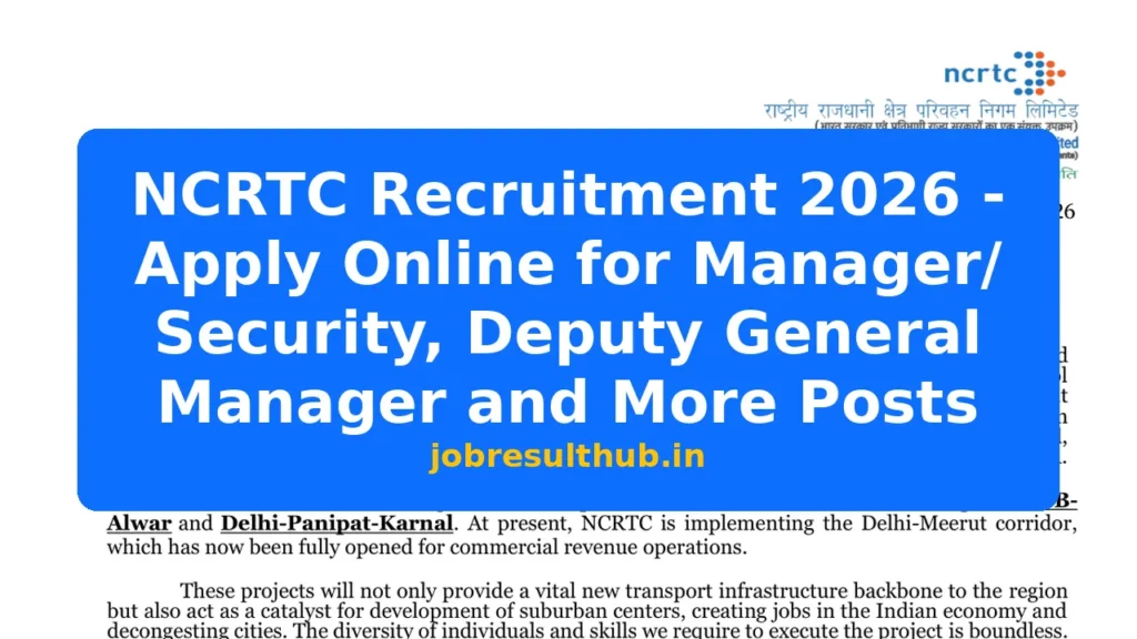 NCRTC Recruitment 2026 - Apply Online for Manager/ Security, Deputy ...
