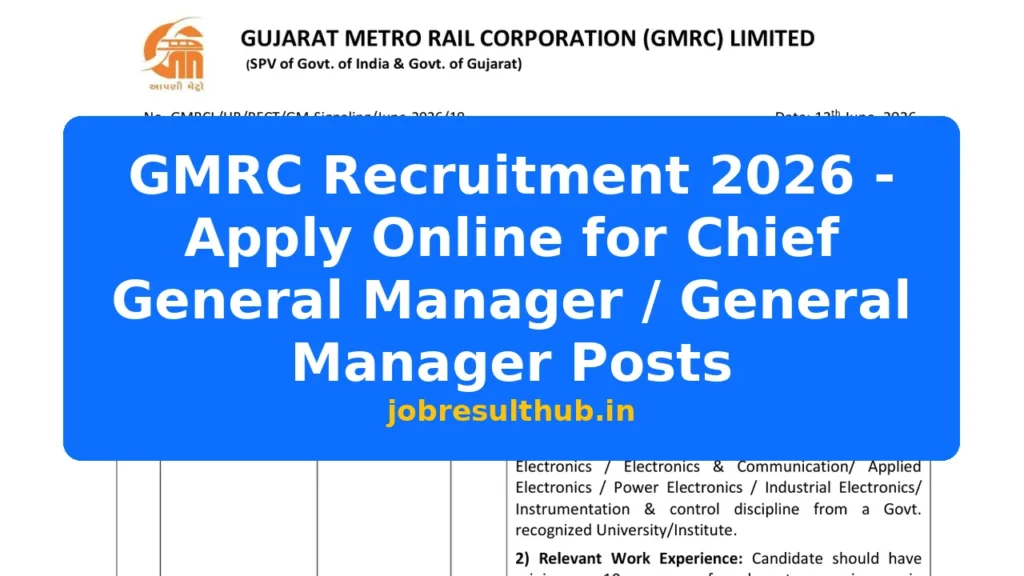 GMRC Recruitment 2026 - Apply Online for Chief General Manager ...