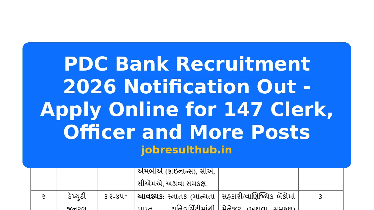 PDC Bank Recruitment 2026 Notification Out - Apply Online for 147 Clerk ...